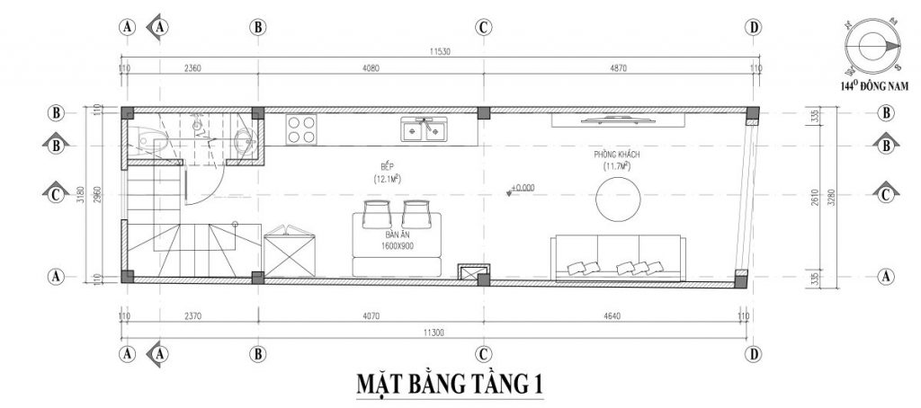 Bản vẽ thiết kế nhà 36m2 đẹp, xây 3 tầng 1 tum